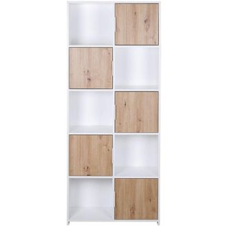Altobuy OPHELY - Meuble 5 Portes 5 Niches Blanc et Effet Bois