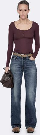 AllSaints Jules Langarm-Henley in Aubergine-Rot