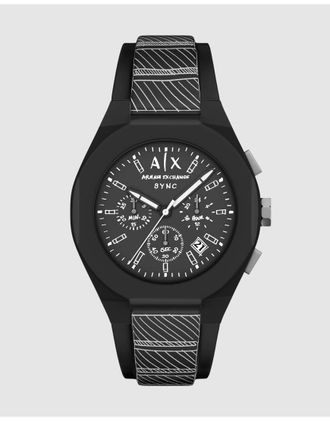 A|X Armani Exchange Sync Chronograph-Uhr aus schwarzem Silikon in Schwarz