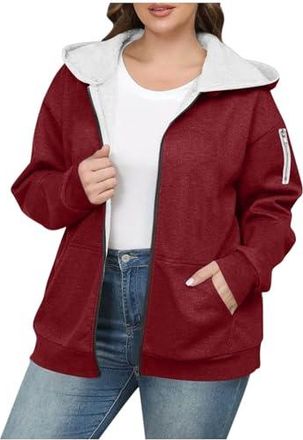 Generic Veste polaire confortable pour femme - Sweat à capuche zippé à manches longues - Grande taille - Avec poche - Vêtement dextérieur pelucheux pour lhive