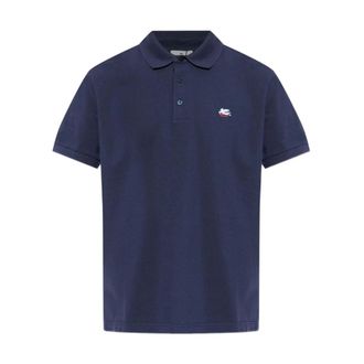 Etro Homme, Tops, Bleu, Taille: XL Polo en Piqu&eacute; de Coton avec Broderie Pegaso
