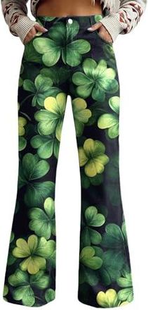 Generic HUIFUAO Pantalon de la Saint-Patrick pour femme - Pantalon tr&egrave;fle amusant - Costume irlandais de la St Paddy - Pantalon de tr&egrave;fle irlandais - Grande t