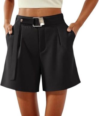 Generic Short De Travail Femme Taille Haute- Short Ete Droit Palazzo Coupe Trap&egrave;ze Ample D&eacute;contract&eacute; Chic Et &Eacute;l&eacute;gants Couleur Unie Confortable avec Poches Pas