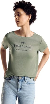 Street One Damen A321543 T-Shirt mit Print, Soft Moss Green, 46