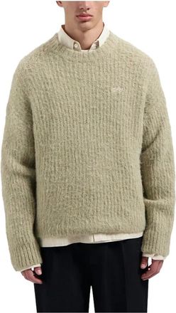 Olaf Hussein Homme, Pulls, Beige, Taille: S Hairy Knitted Crewneck Hemp