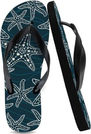 Generic Tongs unisexes pour femme, pantoufles de salle de bain, sandales d&eacute;t&eacute; l&eacute;g&egrave;res pour la plage, cadeaux de Saint-Valentin, &Eacute;toiles de mer blanches bleu m