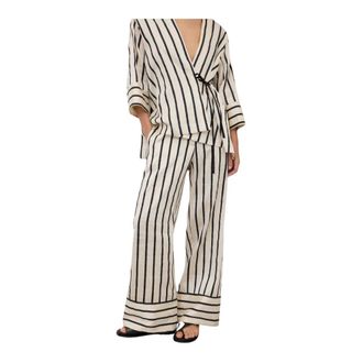 ottod'Ame Femme, V&ecirc;tements de nuit et de d&eacute;tente, Multicolore, Taille: 40 FR Pantalone Palazzo Misto Lino in Righe Patchwork