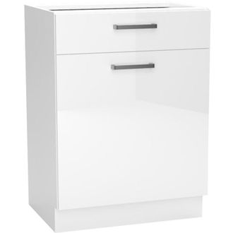 PEGANE Meuble bas de cuisine avec 1 porte et 1 tiroir coloris blanc - longueur 60 x profondeur 44,60 x hauteur 82 cm
