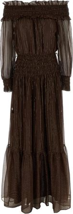 Self Portrait Femme, Robes, Brun, Taille: 42 FR Georgette Off Shoulder Maxi Dress