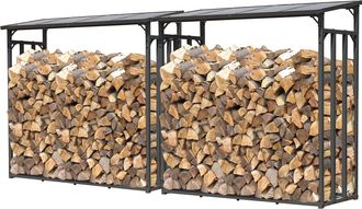Quick Star 2 St&uuml;ck Metall Kaminholzregal Anthrazit 143 x 70 x 145 cm Garten Kaminholzunterstand 2,8 m&sup3; / 4 SRM Stapelhilfe Aussen