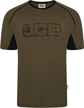 JCB Workwear - T-shirt de travail - T-shirt pour homme pour le travail - Logo vieilli - Accents contrastés - T-shirt 100 % coton - Olive/noir, Noir, S