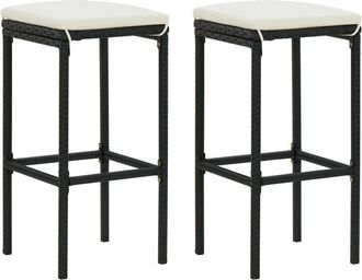 vidaXL Vidaxl - Tabourets de bar avec coussins lot de 2 noir r&eacute;sine tress&eacute;e
