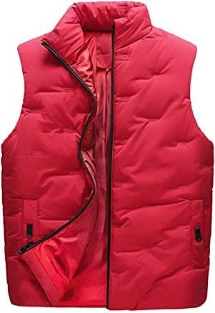 Generic Gilet matelass&eacute; l&eacute;ger sans col - Gilet dhiver pour homme - Fermeture &eacute;clair - Veste dhiver douillette - Avec poches - Col montant - Veste en coton - M