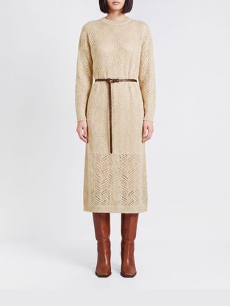 Brunello Cucinelli Robe midi en tricot de laine avec broderie de sequins