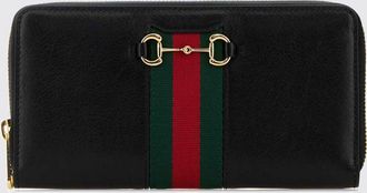 Gucci Portefeuille zipp&eacute; Continental Horsebit Web en cuir de veau