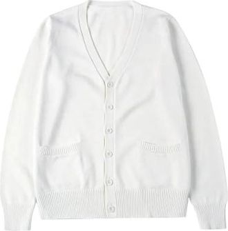 Generic Femmes Col V Solide Tricot Top Cardigan Mode Cardigan Printemps Fin Manches Longues Slim Vestes, blanc, Taille XS