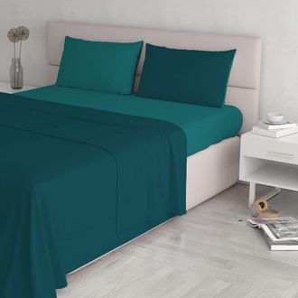 Italian Bed Linen Natural Color Bettwäsche Set, 100% Baumwolle, Benzin grün/Flasche grün, Doppelte