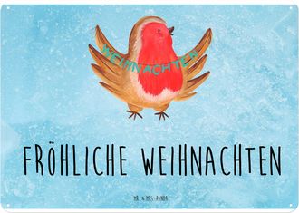 Mr. & Mrs. Panda Lustiges Blechschild Rotkehlchen Weihnachten DIN A4 - Geschenk, Gro&szlig;, Weihnachtsgru&szlig;, Weihnachtsmotiv, T&uuml;rschild Metall, Frohe, Wandschild, Dekoschild