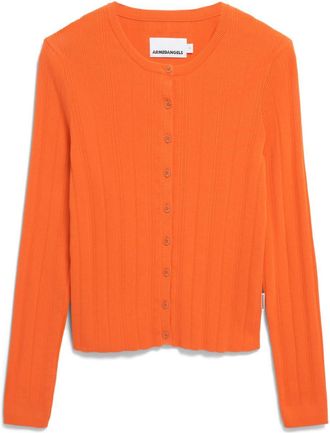 Armedangels Damen Strickjacke aus Bio-Baumwolle CRESSIDAA Crepe Slim Fit Sunset Orange