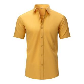 Generic Zealburst Chemise en coton stretch infroissable &agrave; manches courtes pour homme Noir, jaune, 3XL