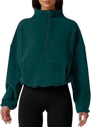 Generic Veste polaire pour femme - Col montant - Doublure Sherpa - Manches longues - Avec poche, Vert, XL