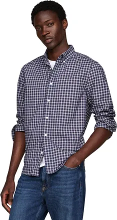 Tommy Hilfiger Herren Hemd Flex Poplin Mini Tartan Shirt mit Spitzkragen, Mehrfarbig (Rouge Multi Check), S