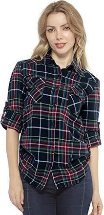 Matchstick Chemise Blouse Manche Longue &agrave; Carreaux pour Femme B003 (2021 Checks 10,XXL)