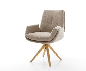 DELIFE Drehstuhl Clea-Flex Boucl&eacute; Schlamm Holzgestell kantig Natur 180&deg; drehbar, Esszimmerst&uuml;hle