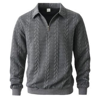 Generic Pull &agrave; fermeture &eacute;clair pour homme, manches longues, col montant, manches longues, d&eacute;contract&eacute;, matelass&eacute; et textur&eacute;, gris, XXL
