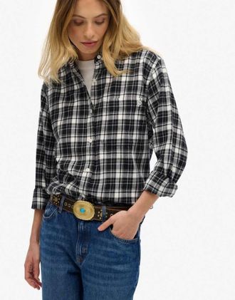 Superdry Chemise boyfriend en flanelle &agrave; carreaux - Noir/&eacute;cru