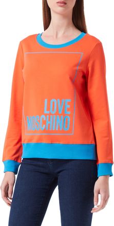 Love Moschino Womens Logo Box Print and Color Contrast Ribs Sweatshirt, RED Blue, 42