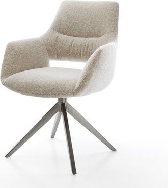 DELIFE Drehstuhl Yago-Flex mit Armlehnen Webstoff Soft Beige Kreuzgestell breit Graphit 360&deg; drehbar Wippfunktion Taschenfederkern, Esszimmerst&uuml;hle
