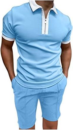 Generic Ensemble polo et short dété pour homme - 2 pièces - Couleur unie - Vêtements de survêtement tendance et décontractés - Tenues pour homme - T-shirt à m