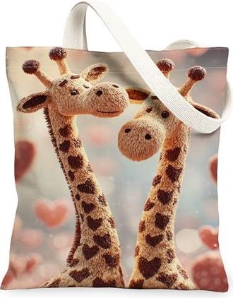 Generic Sac fourre-tout en toile motif girafe, adorable motif animal, sacs d&eacute;picerie r&eacute;utilisables, pour la Saint-Valentin, l&eacute;gers et lavables, beige, 13x15 I