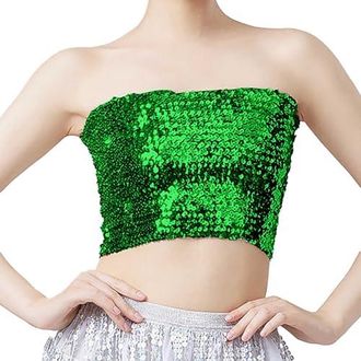 Generic Ensemble de haut tendance Mardi Holiday pour femme avec paillettes &eacute;tincelantes stretch Clubwear Tube Top Costume Top Femme, Vert, Taille unique