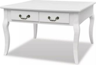 Les Tendances Table basse carr&eacute;e 4 tiroirs bois et pin massif blanc Frenchy