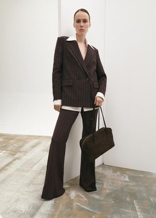 Mango Pantalon de costume fines rayures marron - Femme - 32 - MANGO