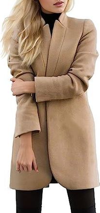 Generic 2026 Vestes pour femmes costume solide long manteau poilu cardigan manches courtes ouvert femmes veste, kaki, XXL