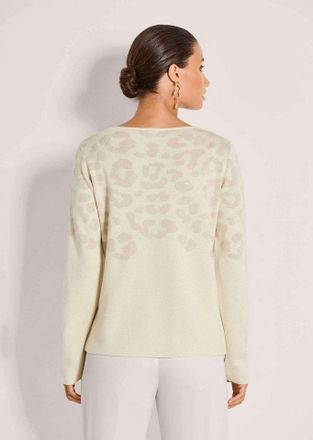 Madeleine Strickpullover Jacquardpullover mit Animal-Design Viskosepullover mit U-Boot-Ausschnitt und Langarm