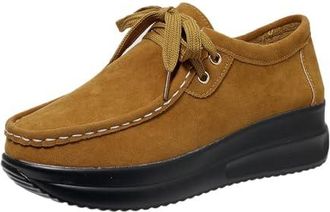 Generic Mocassins pour femme - Coupe large - Style d&eacute;contract&eacute; - Chaussures &eacute;l&eacute;gantes &agrave; lacets - Bout rond - Couleur unie - Talon compens&eacute; - Confortables - Ch