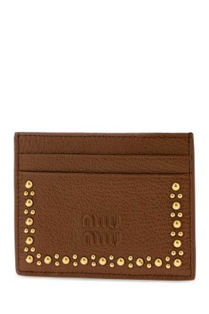Miu Miu Studded Leather Card Case - Brown