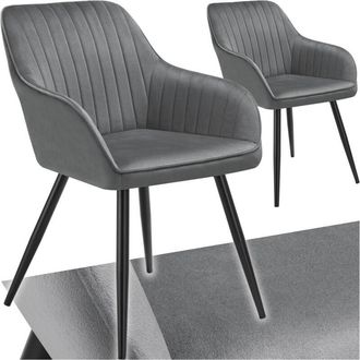 TecTake Lot 2 chaises de salle &agrave; manger en velours matelass&eacute;es gris
