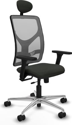 Piqueras y Crespo Schwarzer Drehstuhl mit 3D-Armen, h&ouml;henverstellbarer Lendenwirbelst&uuml;tze und festem Kopfteil, ausgestattet mit Syncro/Traslack und Schneideschaum, Grau