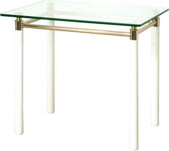 Haku M&ouml;bel Beistelltisch vergoldet, wei&szlig;, Massivholz, Metall, Sicherheitsglas - Ma&szlig;e: B 60 cm x H 54 cm x T 50 cm, Style: Contemporary