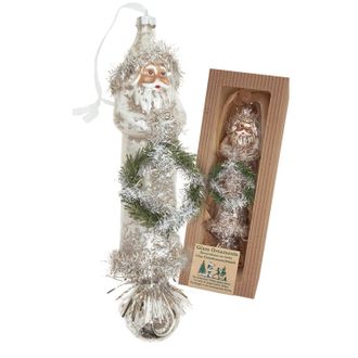 Krebs Glas Lauscha Weihnachtsdekoration/Christbaumschmuck aus Glas - Nostalgischer Mercury Santa mit Kranz und Rerflektorkugel - Farbe: Weiß - Größe: ca. 25 cm