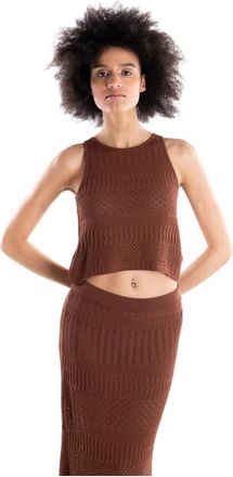 Akep Femme, Tops, Brun, Taille: 42 FR Top sans manches en maille ajour&eacute;e