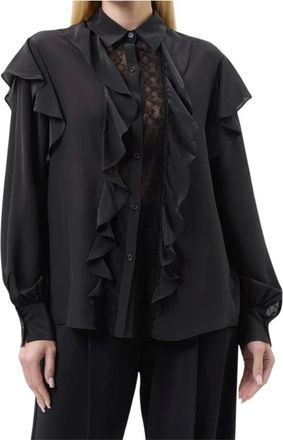 Kaos Kaos, Femme, Blouses et Chemises, Noir, Taille: 38 FR Blouse avec volants et dentelle