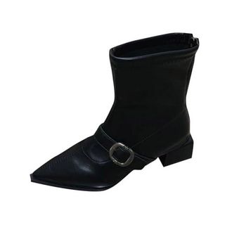 Generic Bottines pour femme &agrave; talon &eacute;pais - Confortables - Bout pointu - Boucle de couleur unie - Fermeture &eacute;clair dans le dos - &Eacute;l&eacute;gantes bottes de marche da