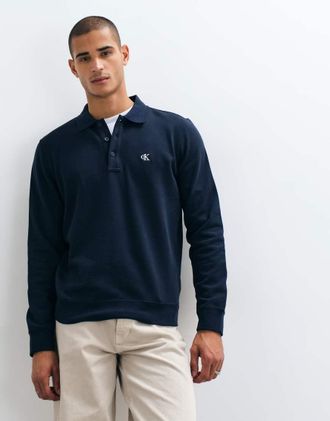 Calvin Klein Jeans sweat-shirt polo Terry &agrave; monogramme bleu marine