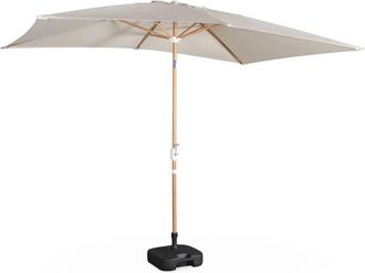 Sweeek Parasol droit sable rectangulaire 2x3m. m&acirc;t central imitation bois en aluminium orientable et manivelle douverture